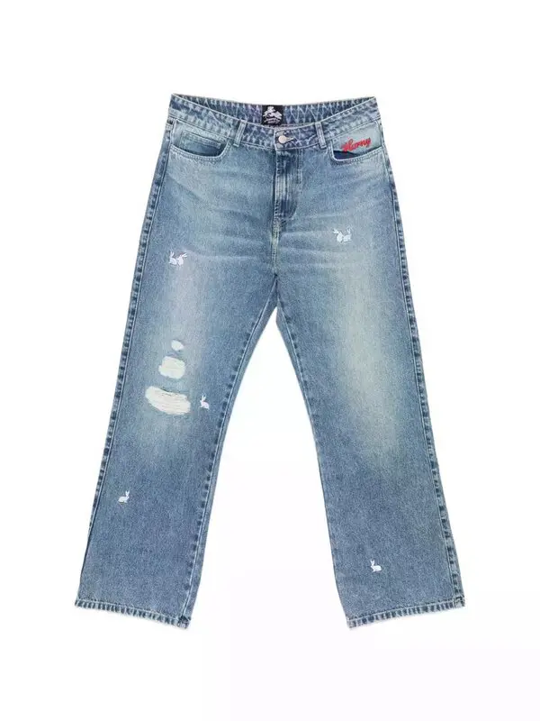 CARNE BOLLENTE Distressed Embroidered Jeans