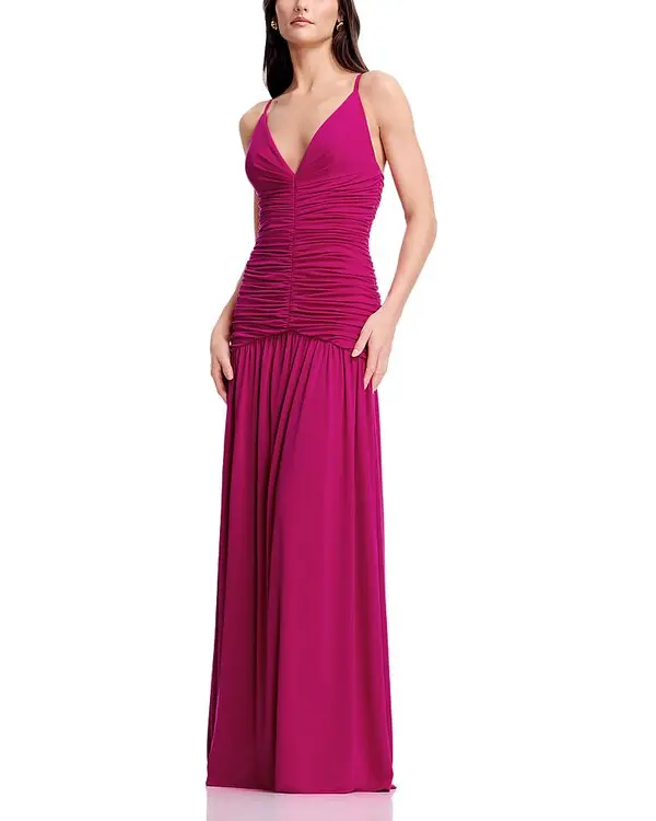 Dress The Population Elora Ruched Dress - Dark Fuchsia