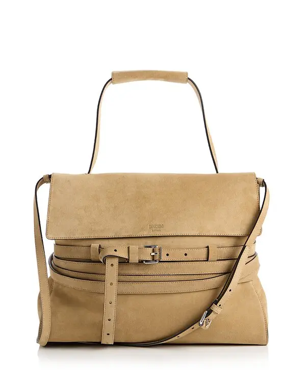 Moschino Tie Me Suede Shoulder Bag - Natural