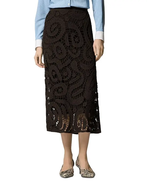 Pinko Geometric Crochet Midi Skirt - Java Brown