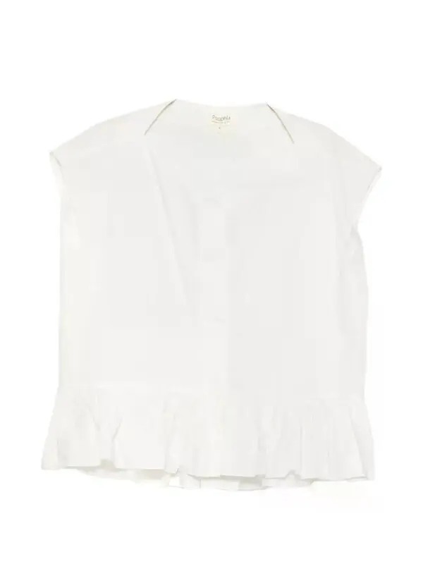 PSOPHIA V-neck Cotton Blouse With Ruffled Hem