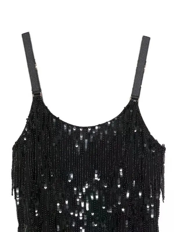 Elisabetta Franchi Sequin Embellished Fringed Midi Dress - Black