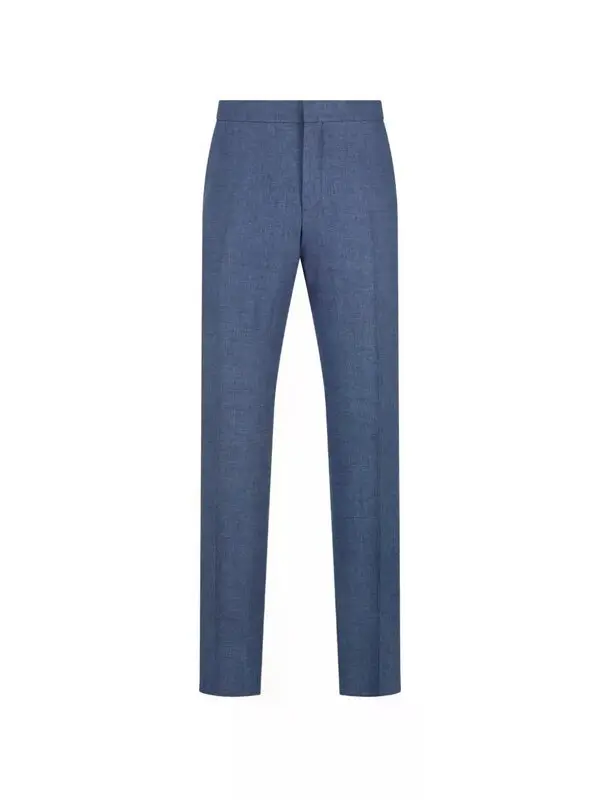 Zegna Pressed-crease Linen Trousers - Blue