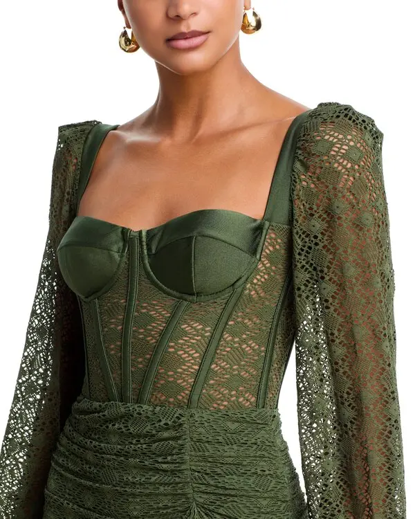 PatBO Sirena Mesh Long Sleeve Mini Dress