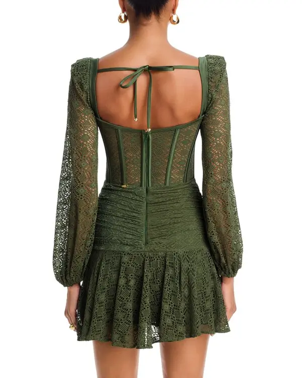 PatBO Sirena Mesh Long Sleeve Mini Dress