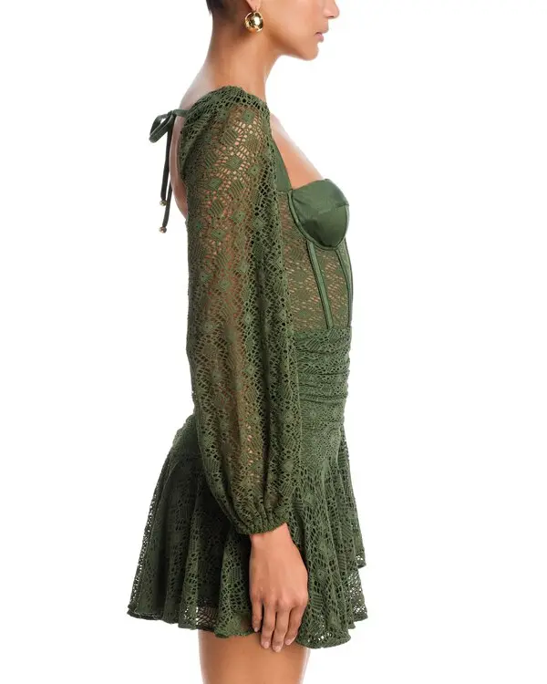 PatBO Sirena Mesh Long Sleeve Mini Dress