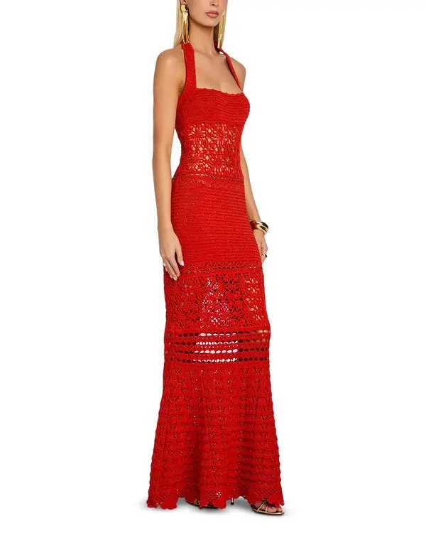 Retrofete Peggie Crochet Halterneck Maxi Dress