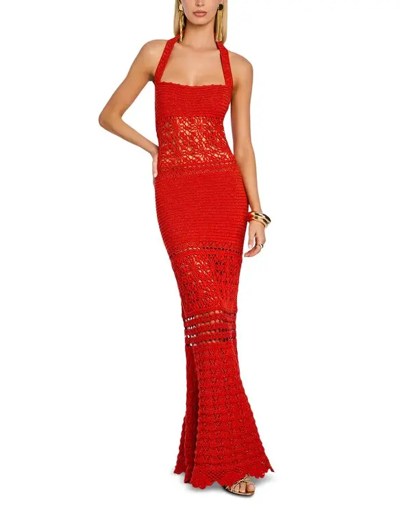 Retrofete Peggie Crochet Halterneck Maxi Dress