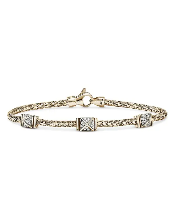 John Hardy 14k Yellow Icon Diamond Pyramid Cluster Stud Woven Link Bracelet, 0.21 Tcw - Gold