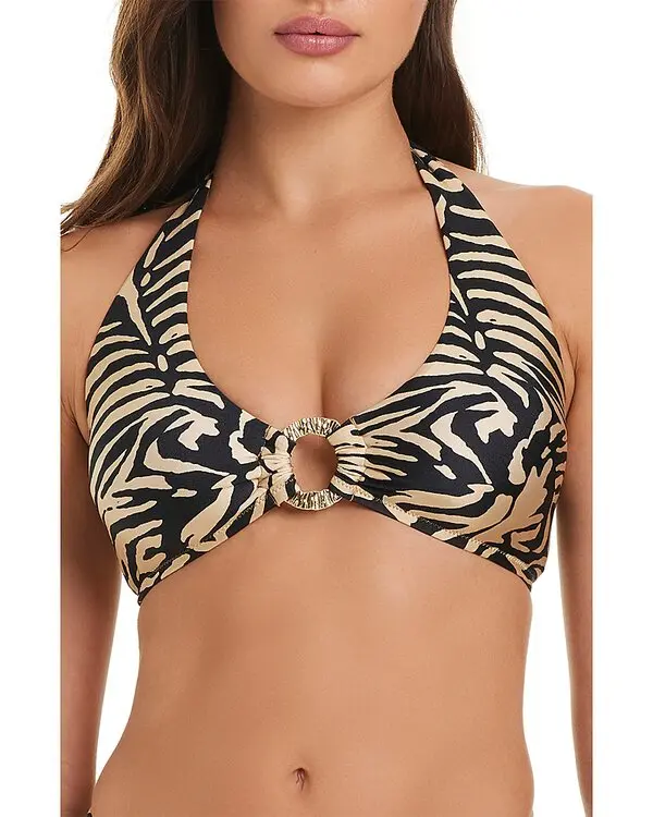Red Carter O Ring Halter Bikini Top - Black Multi