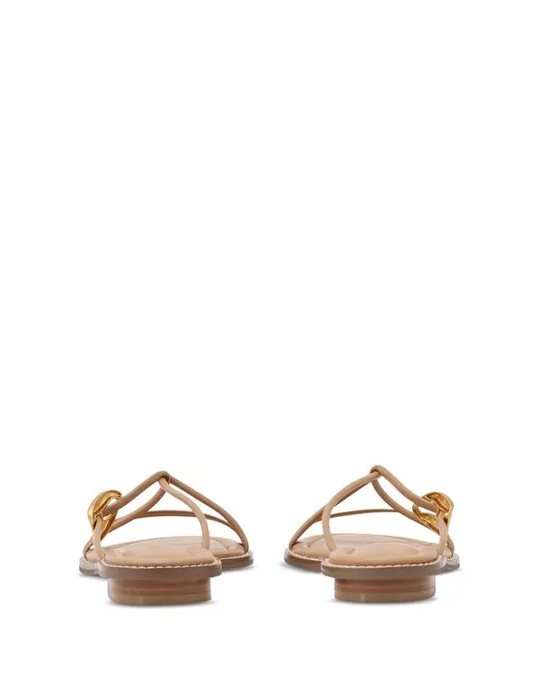 REISS Raina Flat Leather Sandals With Gold Tone Detail