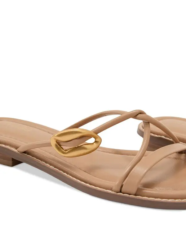 REISS Raina Flat Leather Sandals With Gold Tone Detail