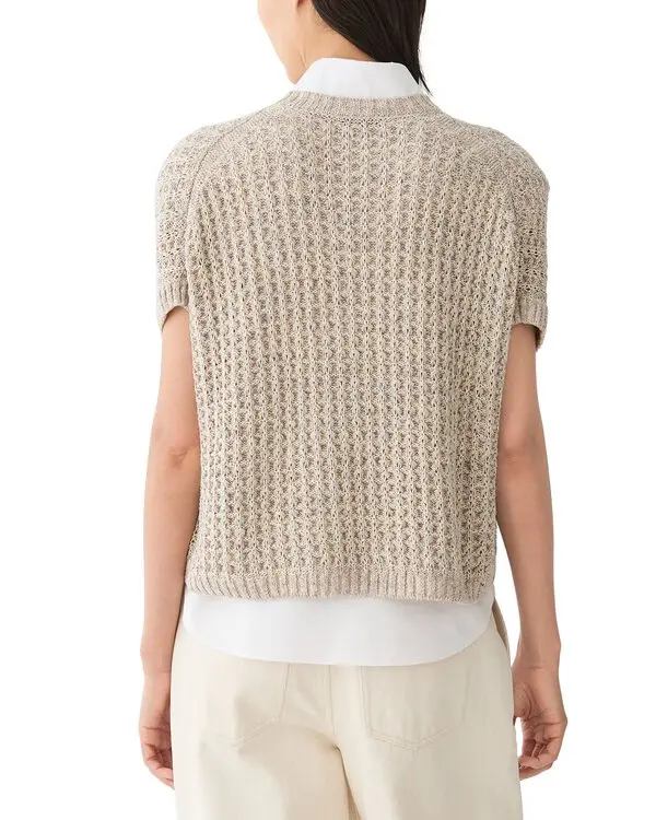 Lafayette 148 New York Flax Linen Cotton Open Knit Zip-up Vest