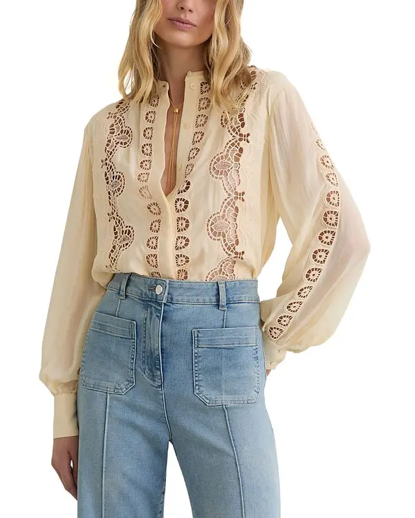 REISS Mia Lace Blouse - Pale Yellow