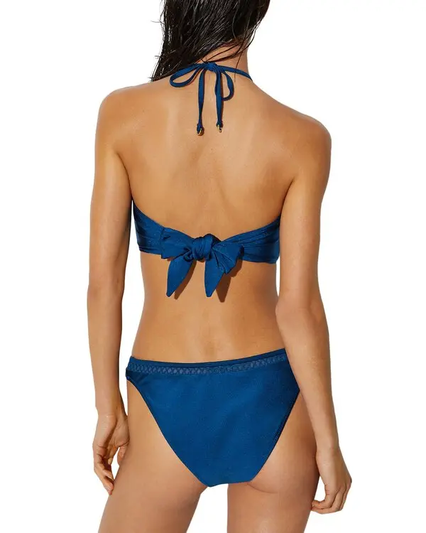 REISS Janina Shimmer Bikini Top - Blue