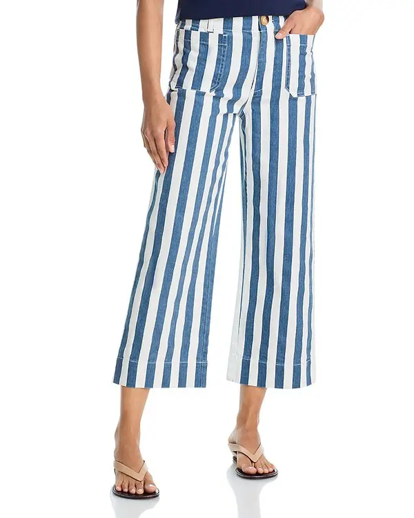 Aqua High Rise Wide Leg Cropped Jeans In Exclusive - Navy/white