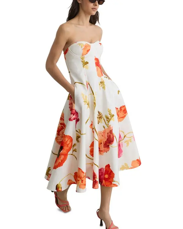 REISS Penelope Strapless Floral Dress