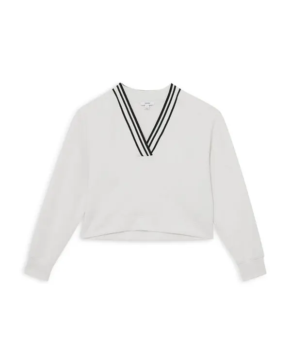 REISS Verity Sweatshirt With V-neck And Striped Trim