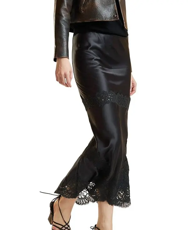 Cynthia Rowley Satin Lace Skirt - Black
