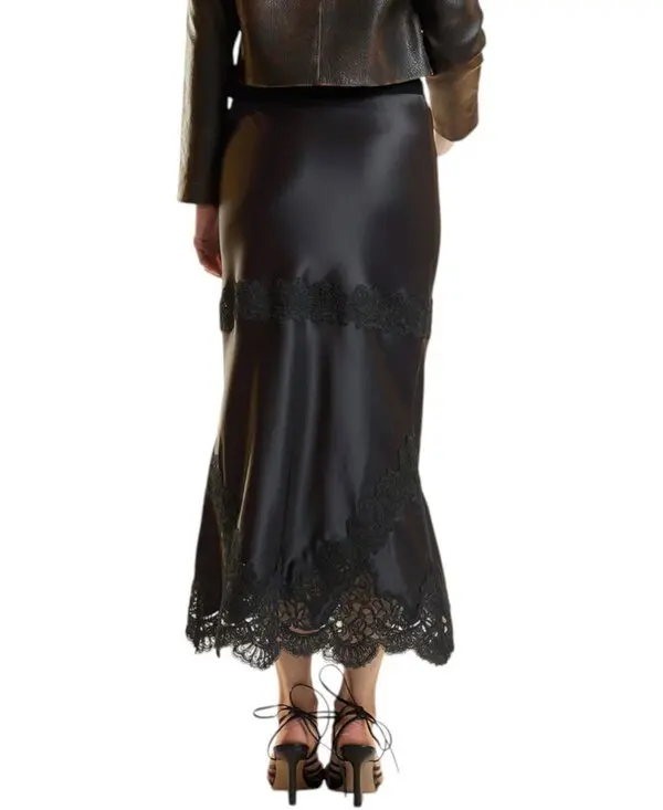 Cynthia Rowley Lace Trim Satin Skirt - Black