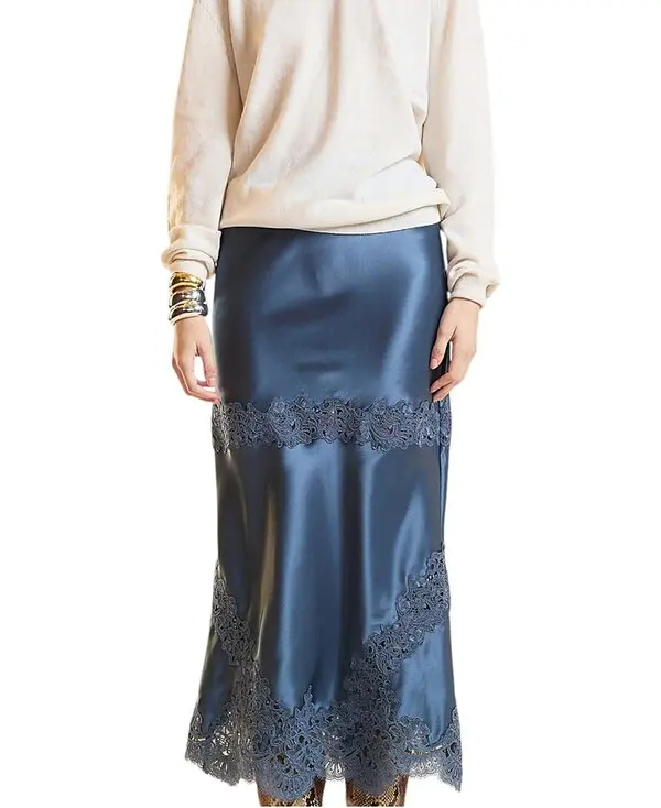 Cynthia Rowley Satin Lace Skirt - Denim Blue