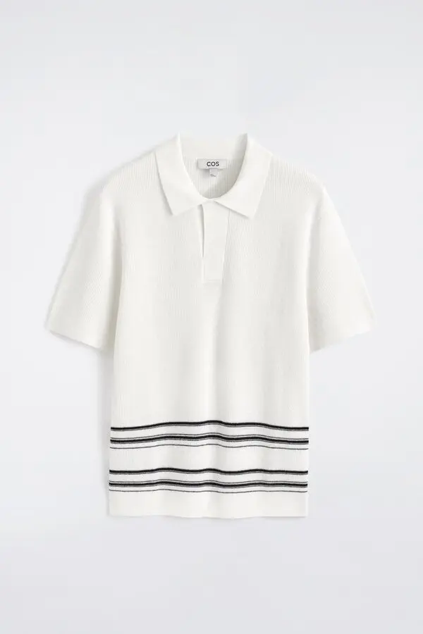 Cos Striped Knitted Cotton-linen Polo Shirt