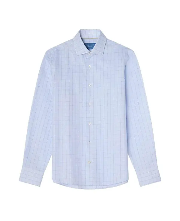 Robert Talbott Reynolds Windowpane Cotton Linen Blend Shirt In Contemporary Fit - Blue