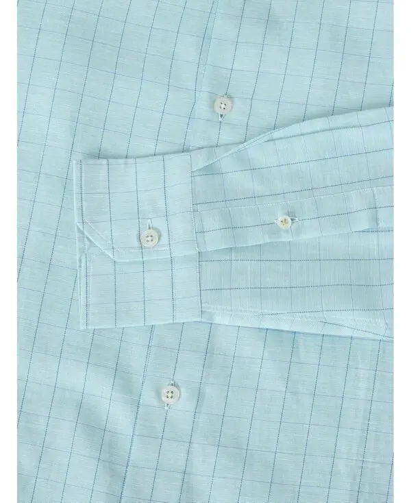 Robert Talbott Reynolds Windowpane Cotton Linen Blend Shirt In Contemporary Fit - Green