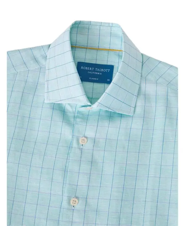 Robert Talbott Reynolds Windowpane Cotton Linen Blend Shirt In Contemporary Fit - Green