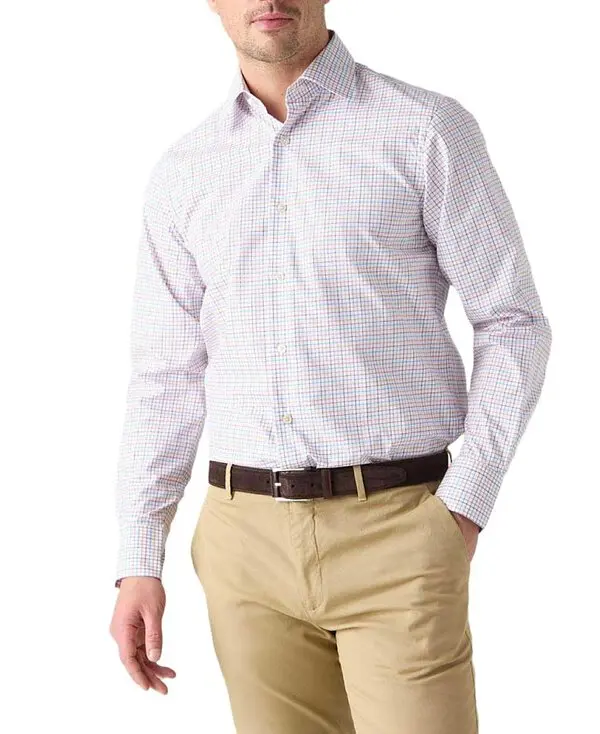 Robert Talbott Madison Check Light Weight Poplin Shirt In Contemporary Fit - Orange Multi