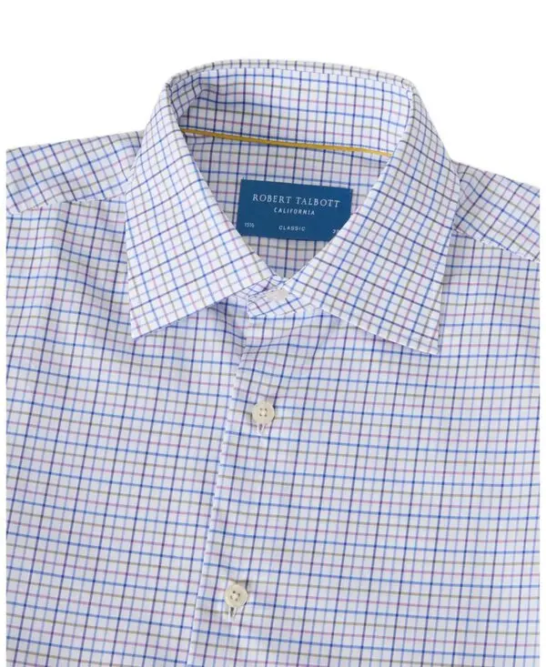 Robert Talbott Madison Check Light Weight Poplin Shirt In Contemporary Fit - Raspberry Multi