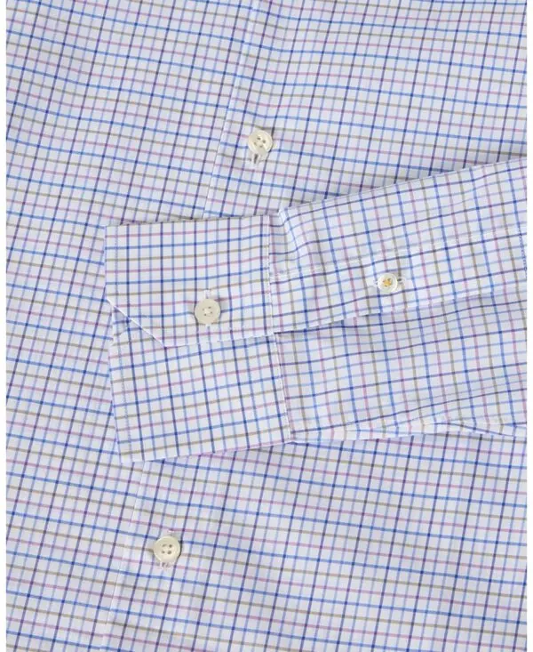 Robert Talbott Madison Check Light Weight Poplin Shirt In Contemporary Fit - Raspberry Multi