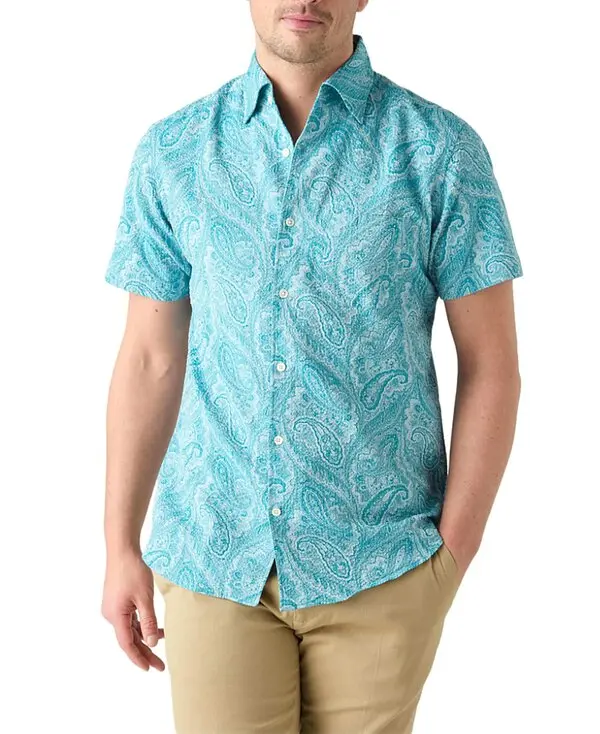 Robert Talbott Morgan Paisley Jacquard Seersucker Short Sleeve Shirt - Teal