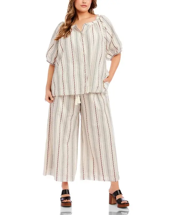 Karen Kane Puff Sleeve Embroidered Peasant Top