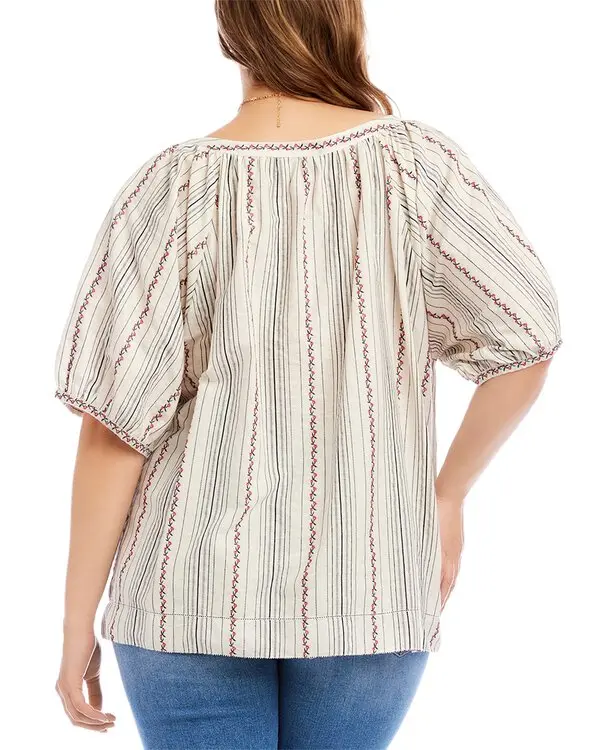 Karen Kane Puff Sleeve Embroidered Peasant Top