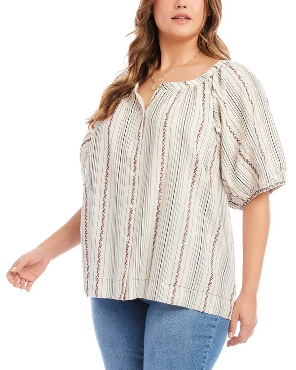 Karen Kane Puff Sleeve Embroidered Peasant Top