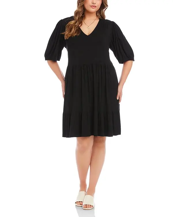 Karen Kane Puff Sleeve Tiered Dress - Black