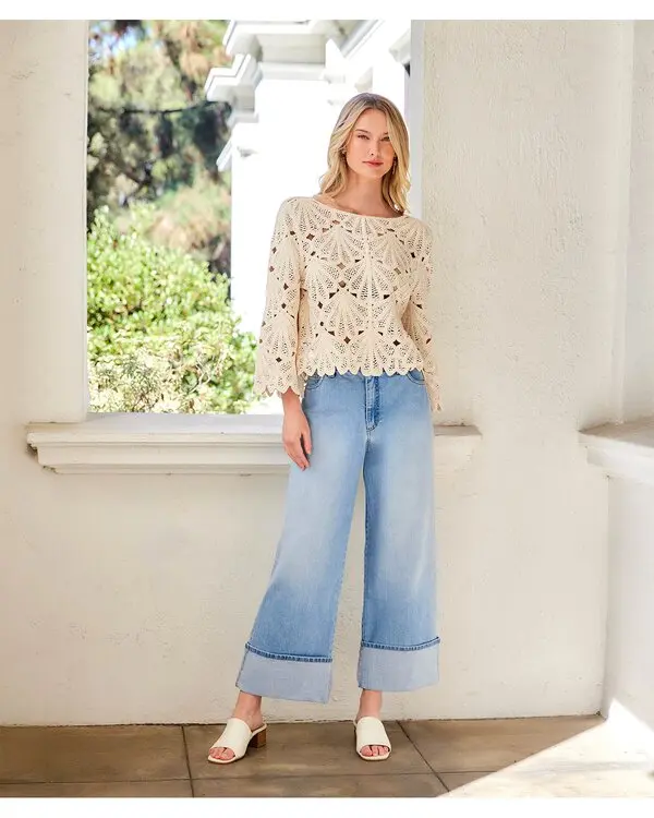 Karen Kane High Rise Cropped Wide Leg Jeans