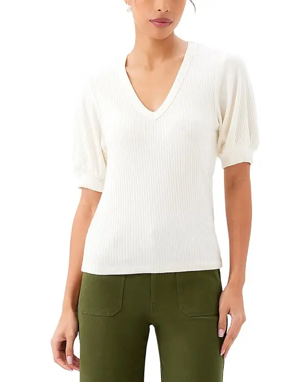 Karen Kane Ribbed Puffed Sleeve Top - Cream