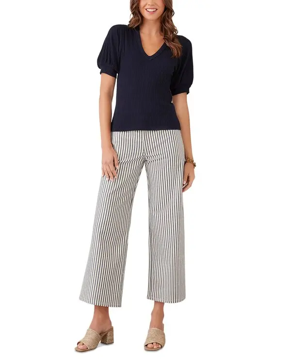 Karen Kane Ribbed Puffed Sleeve Top - Navy