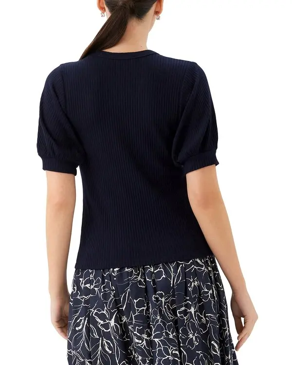 Karen Kane Ribbed Puffed Sleeve Top - Navy