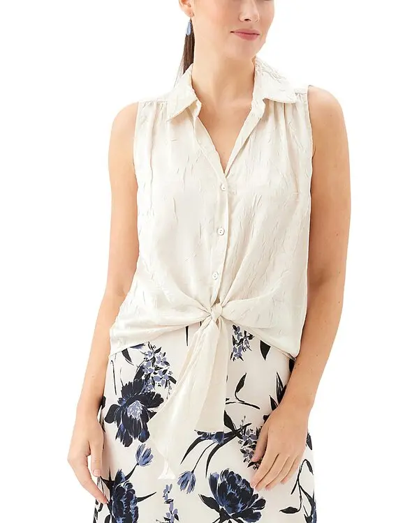 Karen Kane Sleeveless Tie Front Shirt - Ecru