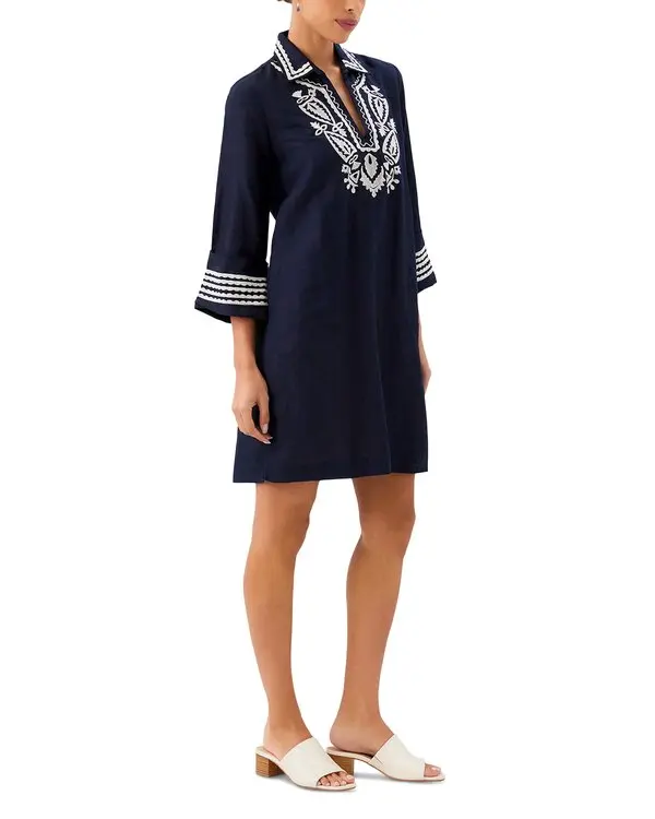 Karen Kane Embroidered Linen Blend Dress