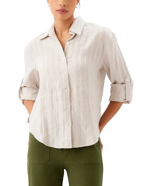 Karen Kane Linen Textured Shirt - Oatmeal