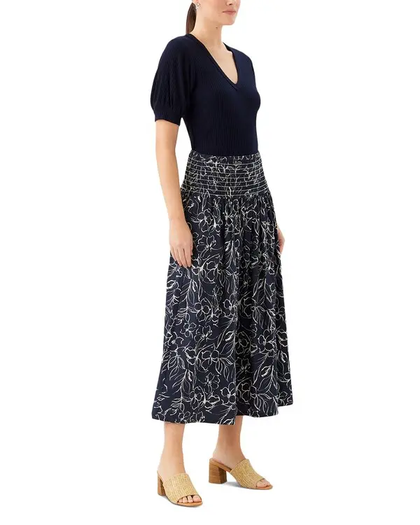 Karen Kane Smocked Waist Midi Skirt With Floral