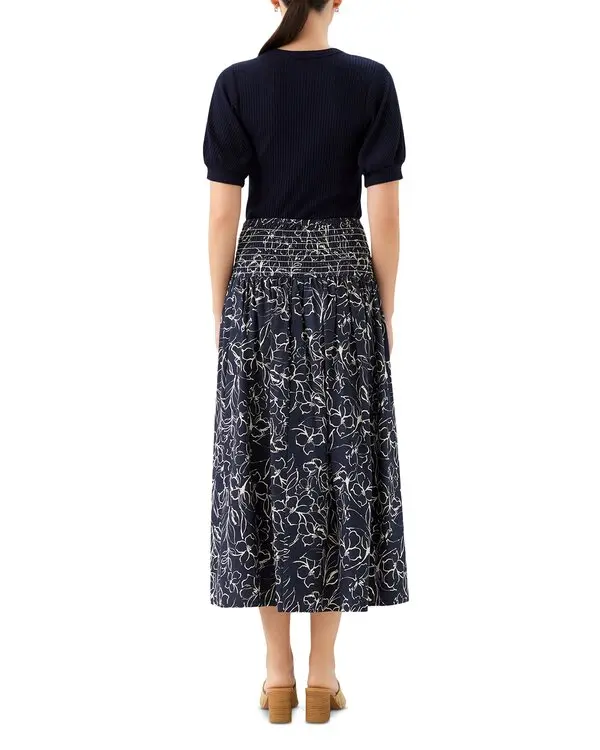 Karen Kane Smocked Waist Midi Skirt With Floral