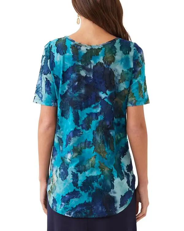 Karen Kane Short Sleeve Jacquard Shirttail Top - Teal