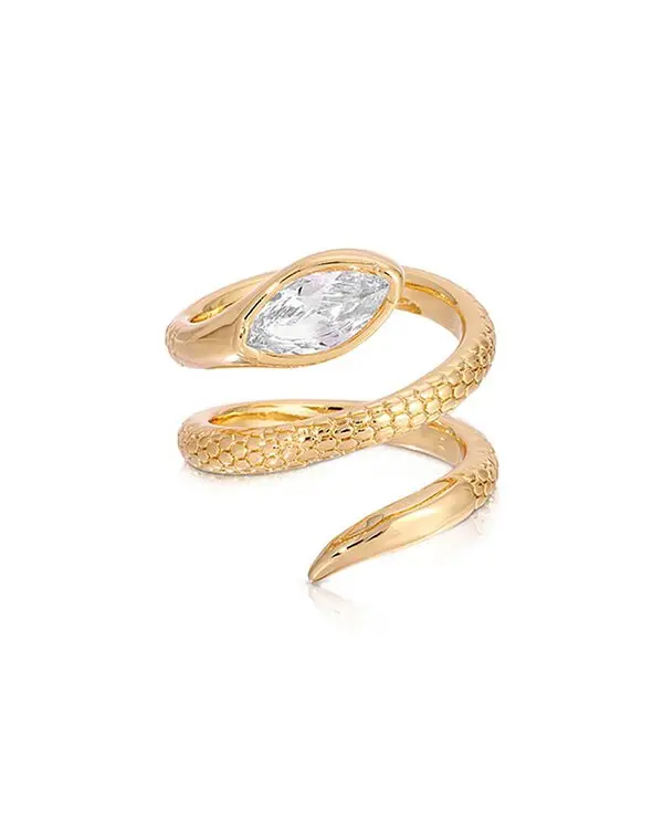 Ettika Marquise Cubic Zirconia Coiled Snake Ring - Gold