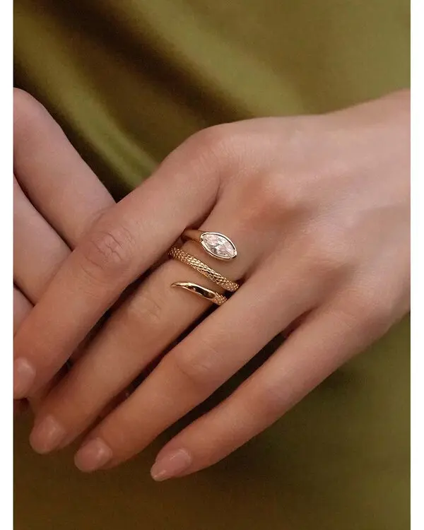 Ettika Marquise Cubic Zirconia Coiled Snake Ring