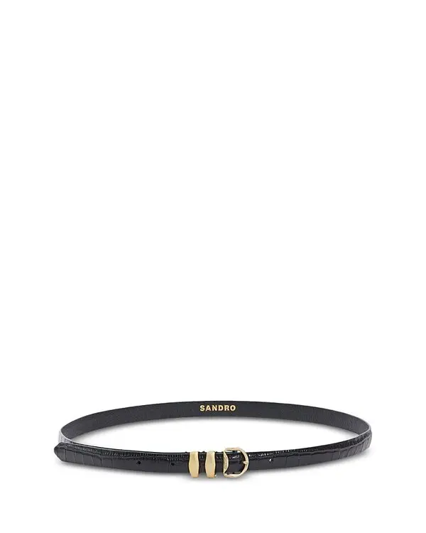 Sandro Flo Croc Embossed Leather Belt - Black